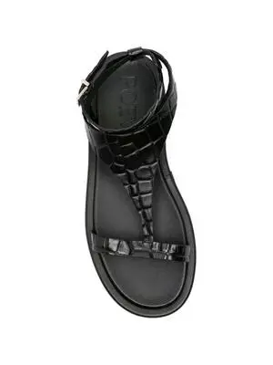 POEVE Nairobi Croc-effect T-bar Sandals