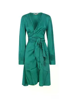 NOUVELLE SILK95FIVE Ananda Tie Belt Dress - Green