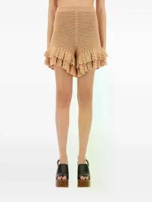 Chloé Crochet Ruffled Hem Shorts - Neutrals