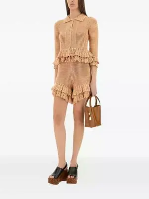 Chloé Crochet Ruffled Hem Shorts - Neutrals