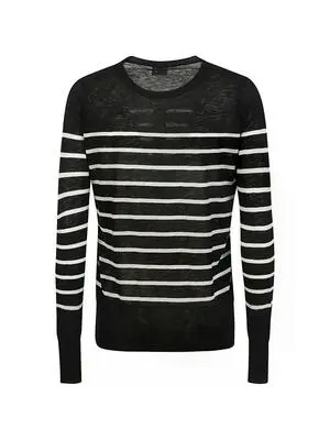 C.T.PLAGE Striped Round-neck Sweater - Black