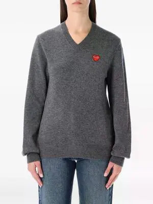 Play Comme Des Garcon Logo-detail V-neck Wool Sweater
