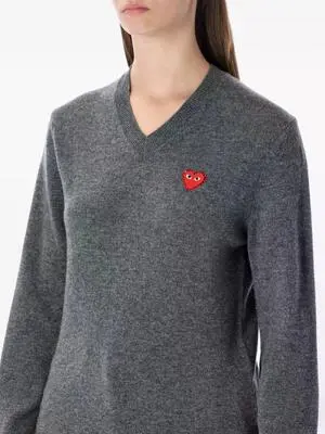 Play Comme Des Garcon Logo-detail V-neck Wool Sweater