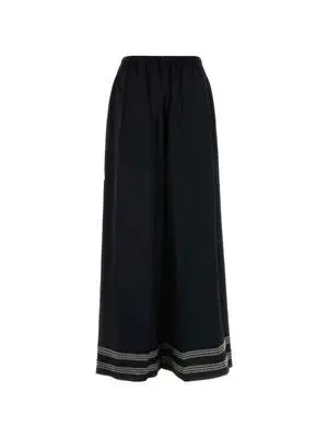 BODE Mathilde Stripe-embroidered Trousers - Black