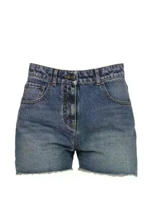 Palm Angels Palm-tree Frayed Shorts - Blue