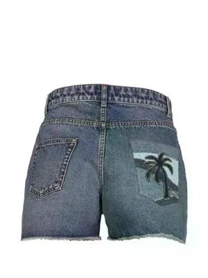 Palm Angels Palm-tree Frayed Shorts - Blue