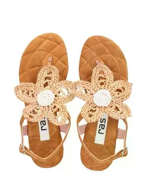 RAS Flower Detail Suede Sandals - Brown