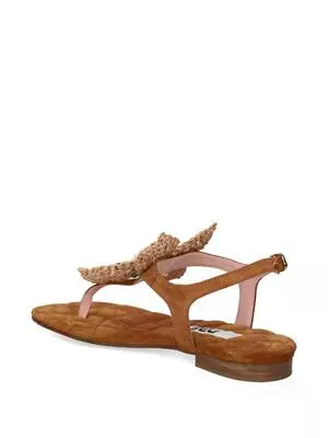 RAS Flower Detail Suede Sandals - Brown
