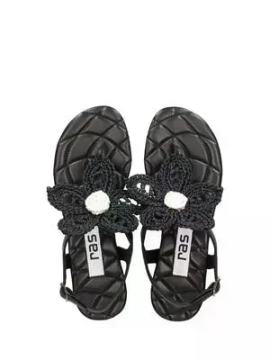 RAS Flower-embellished Thong Sandals - Black