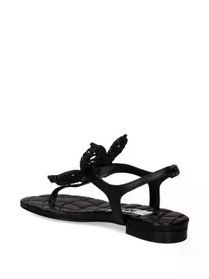 RAS Flower-embellished Thong Sandals - Black