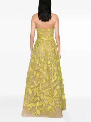 Elie Saab Strapless Leaf Applique Dress