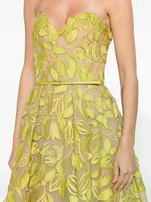 Elie Saab Strapless Leaf Applique Dress