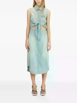 DIESEL® Sleeveless Shirt Dress With Knot Detail And Dirt Effect - Blue