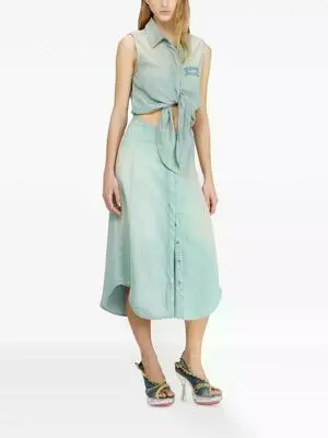 DIESEL® Sleeveless Shirt Dress With Knot Detail And Dirt Effect - Blue