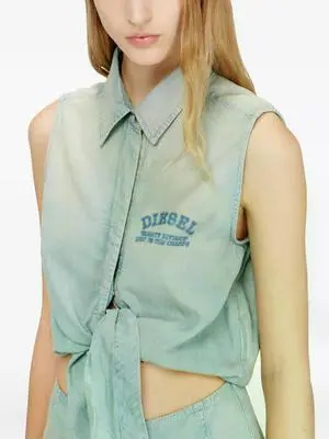 DIESEL® Sleeveless Shirt Dress With Knot Detail And Dirt Effect - Blue