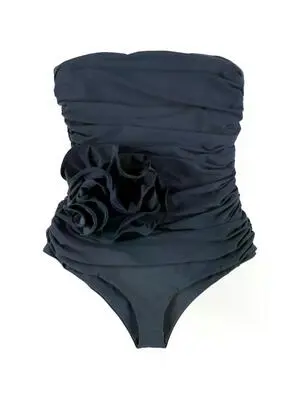 Magda Butrym Floral-appliqué Ruched Swimsuit - Grey