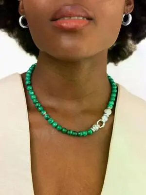 OBSIDIAN Malachite And Pearl Necklace