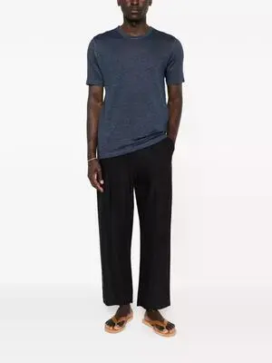 120% Lino Crew-neck Linen T-shirt - Blue