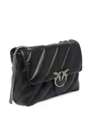 Pinko Maxi Quilted Leather Shoulder Bag With Diamond Cut Buckle - Black