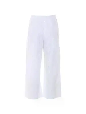 TWINSET Floral-embroidered Wide-leg Trousers - White
