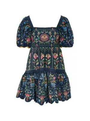 Farm Rio Floral Embroidered Mini Dress - Blue
