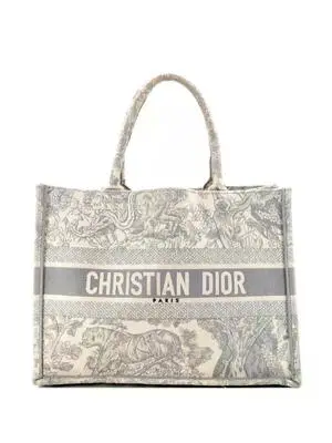 Dior Book Embroidered Canvas Medium Tote - Grey