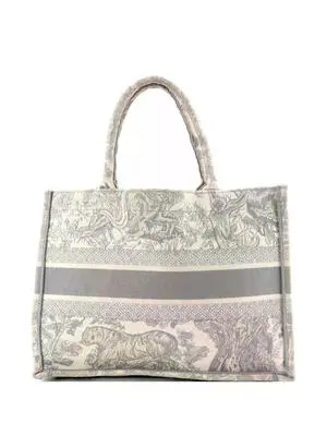 Dior Book Embroidered Canvas Medium Tote - Grey