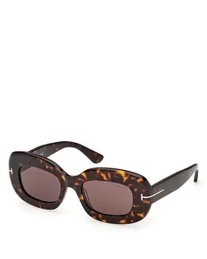 TOM FORD 50mm Rectangular Sunglasses - Dark Havana/brown