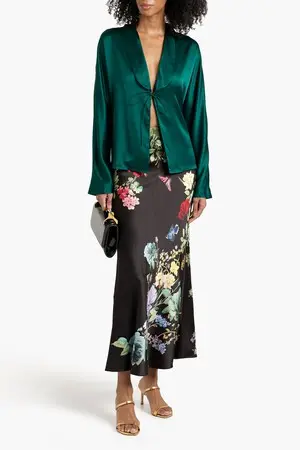 THE SEI Silk-satin Blouse - Emerald