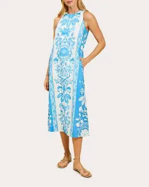 Mestiza New York Farfalle Floral Cotton Column Midi Dress - Blue