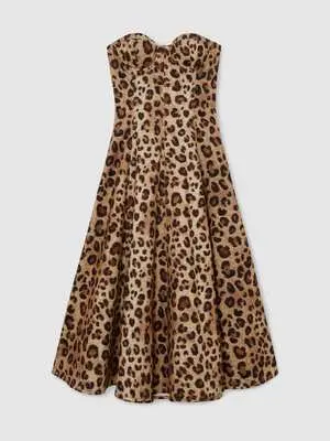 REISS Ramona Strapless Leopard-print Corset Midi Dress