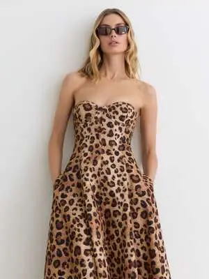 REISS Ramona Strapless Leopard-print Corset Midi Dress