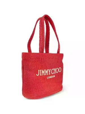JIMMY CHOO Embroidered Woven Tote Bag - Red