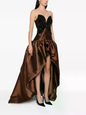Costarellos Embellished Strapless Asymmetric Dress