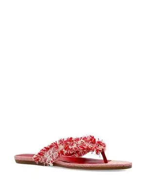 JIMMY CHOO Bay Flat Frayed Canvas Mule Sandals - Red