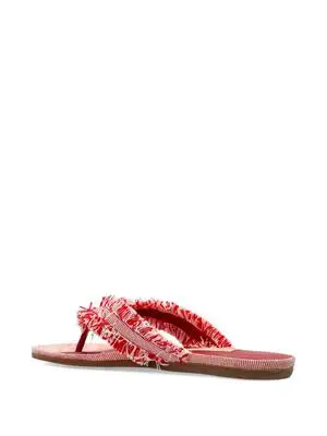 JIMMY CHOO Bay Flat Frayed Canvas Mule Sandals - Red