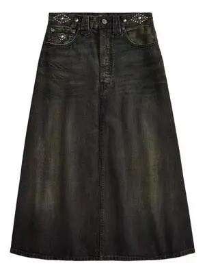 Ralph Lauren Studded Denim A-line Skirt - Black
