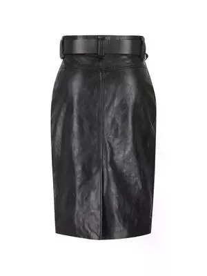 Saint Laurent Belted Leather Midi Skirt - Black