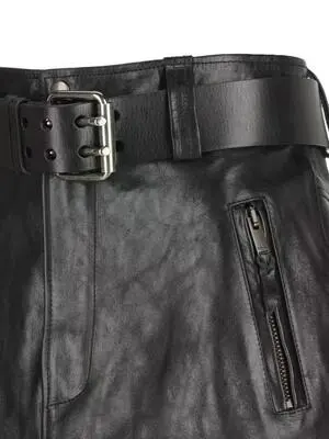 Saint Laurent Belted Leather Midi Skirt - Black