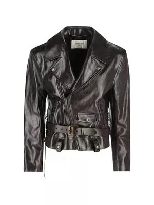 Saint Laurent Belted Leather Jacket - Brown