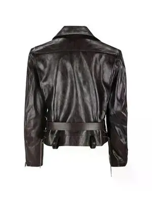 Saint Laurent Belted Leather Jacket - Brown