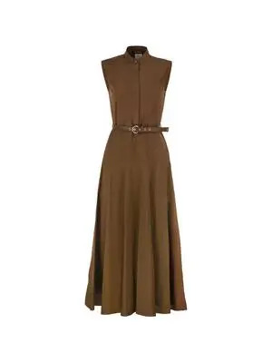 Max Mara Belted Cotton Midi Dress - Brown