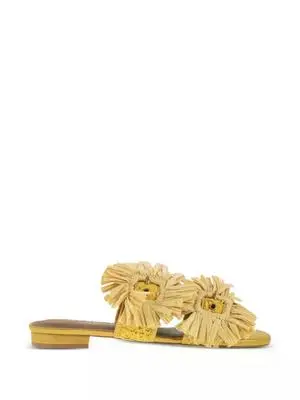Kurt Geiger Raffia Fringe Floral Embellished Sandals - Neutrals
