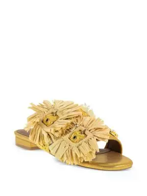 Kurt Geiger Raffia Fringe Floral Embellished Sandals - Neutrals
