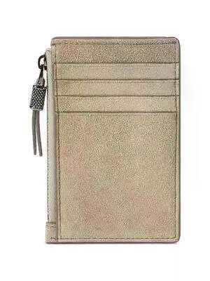 Brunello Cucinelli Suede Zip Card Holder - Neutrals