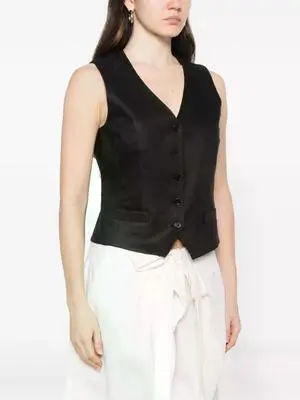 Max Mara Buttoned Linen Waistcoat - Black