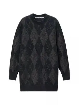 Alexander Wang Crystal Argyle Wool-blend Dress - Black