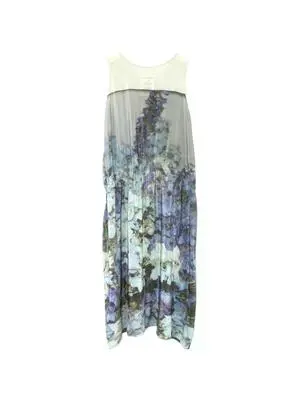 ANNTIAN Floral-print Tie-waist Midi Dress - Blue