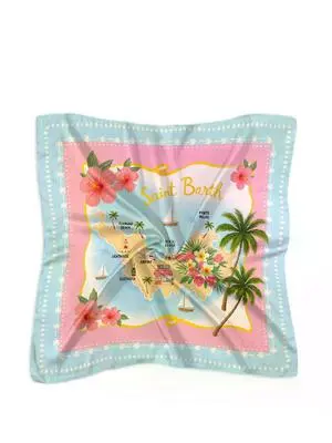 MC2 SAINT BARTH Floral Map Scarf - Blue