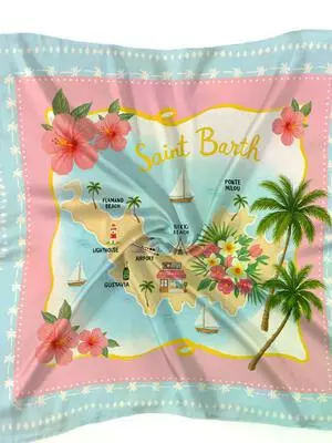MC2 SAINT BARTH Floral Map Scarf - Blue